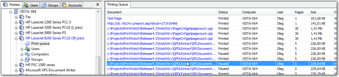 Print Queue Management O K Print Watch